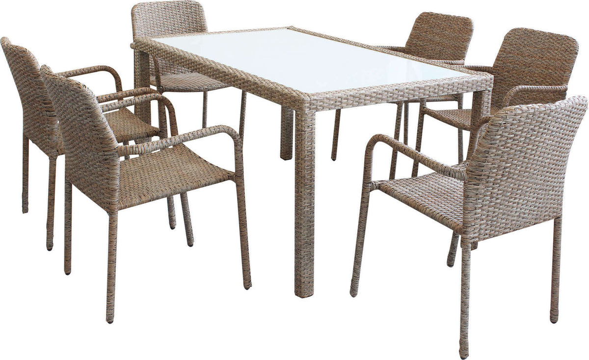 AXONA - set tavolo da giardino con piano in vetro 150x90 compreso di 6 ...