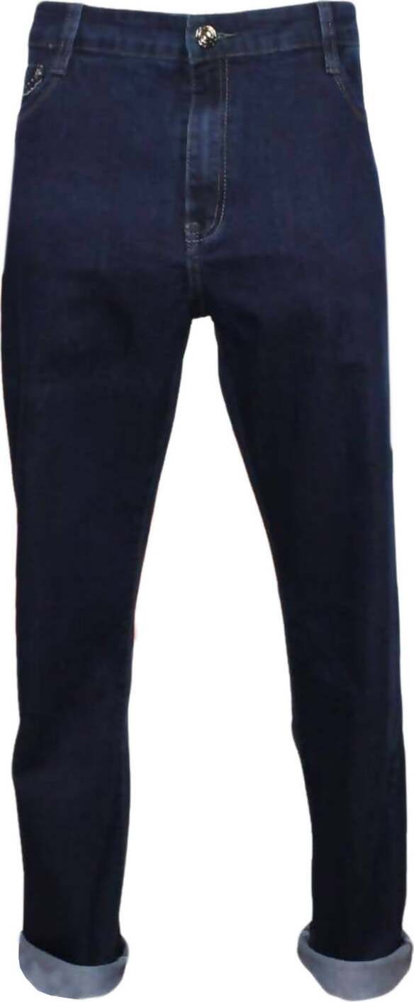 Jeans Donna Elasticizzato 100% Cotone Blu Scuro Vita Alta Confort Mille ...