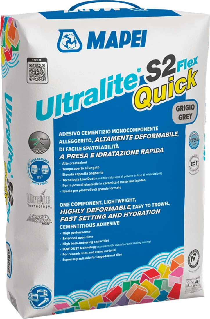 MAPEI ULTRALITE S2 FLEX QUICK KG.15 GRIGIO Colla rapida per la posa di ...