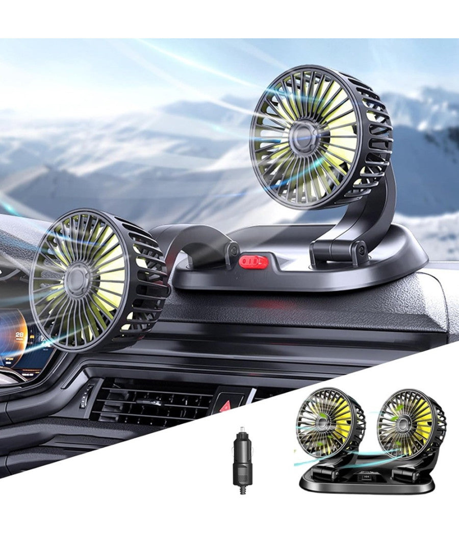 Mini Ventilatore Elettrico Auto Portatile Ruotabile 2 Teste Suv Camper ...