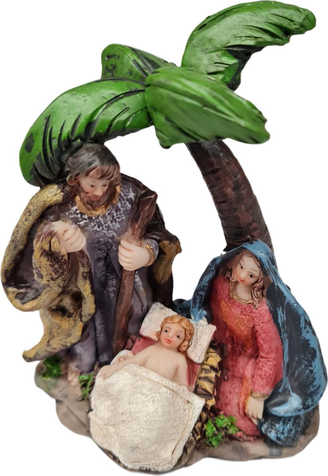Natività monoblocco con 3 figure per presepe in ceramica con palma ...
