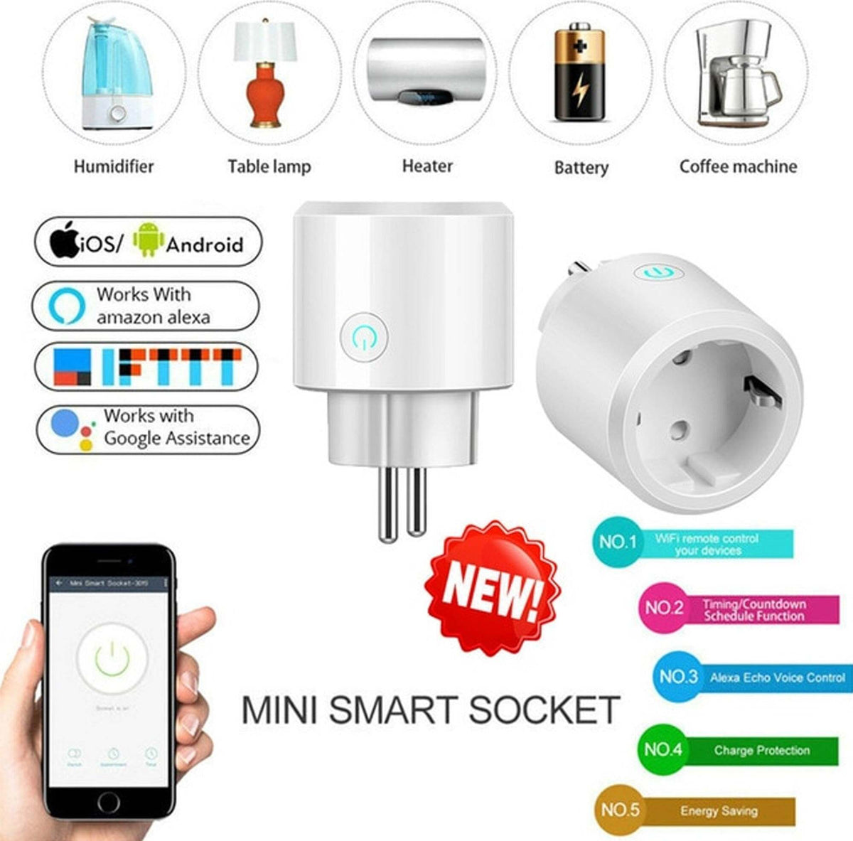 Smart Plug Presa Corrente Wifi Timer Elettrodomestici Domotica Per Ios ...