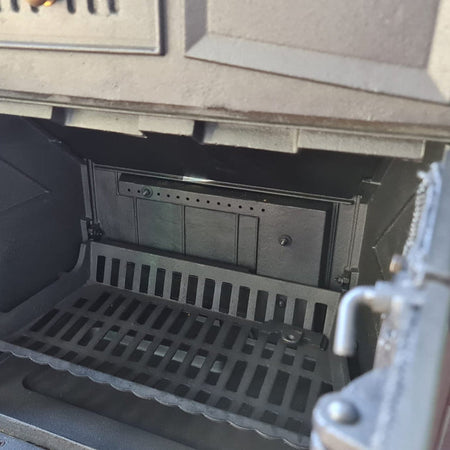 Stufa a legna "Franklin" 13 kW in ghisa con inserti ottone caminetto h ...